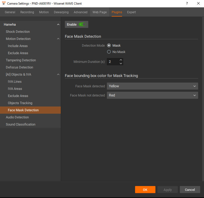 How to Configure Face Mask Detection in WAVE – Hanwha Vision Support Portal