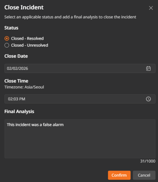 OnCloud: How do I close an incident? – Hanwha Vision Support Portal